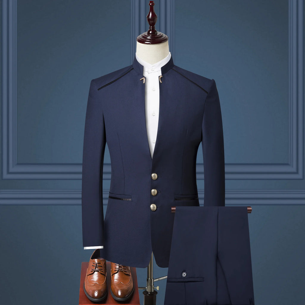 Men's Business Suit Three-Piece British Collar Costume Dress Coat Wed ...