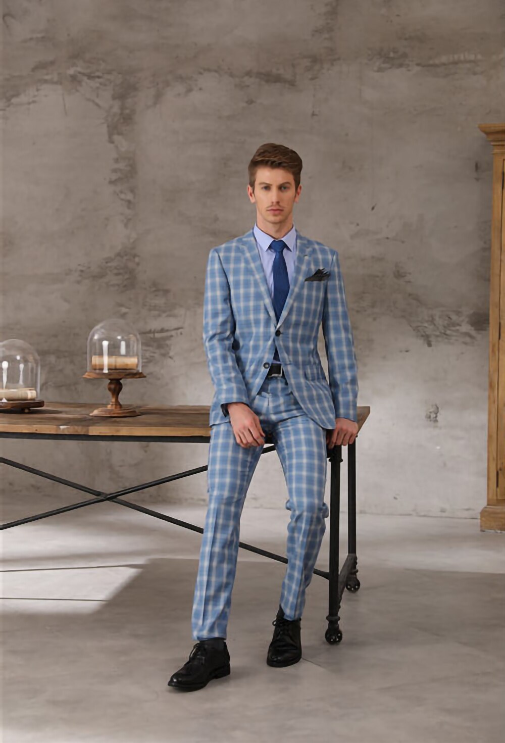Tailor-made High Quality 150's Wool and Cashmere Fabric Sky Blue Wind ...
