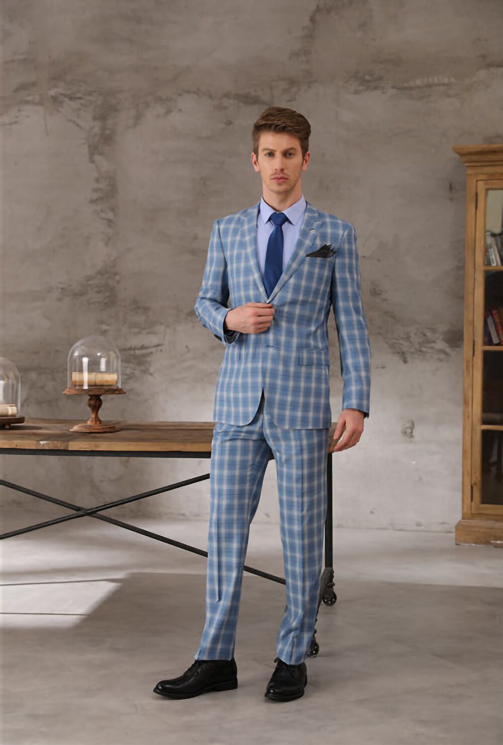 Tailor-made High Quality 150's Wool and Cashmere Fabric Sky Blue Wind ...