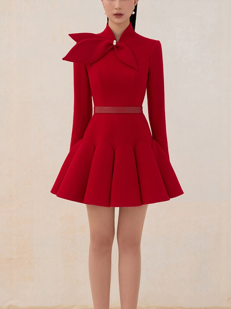 tailor shop light red wool dress Retro Slim female light luxury dress ...